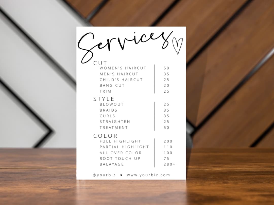 Price List / Services Menu - Downloadable + Customizable Templates - Etsy