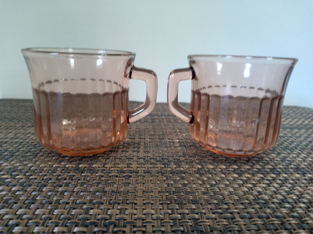 Vintage Pink Ribbed Depression Glass Tea Cups Set of Two Fortecrisa ...