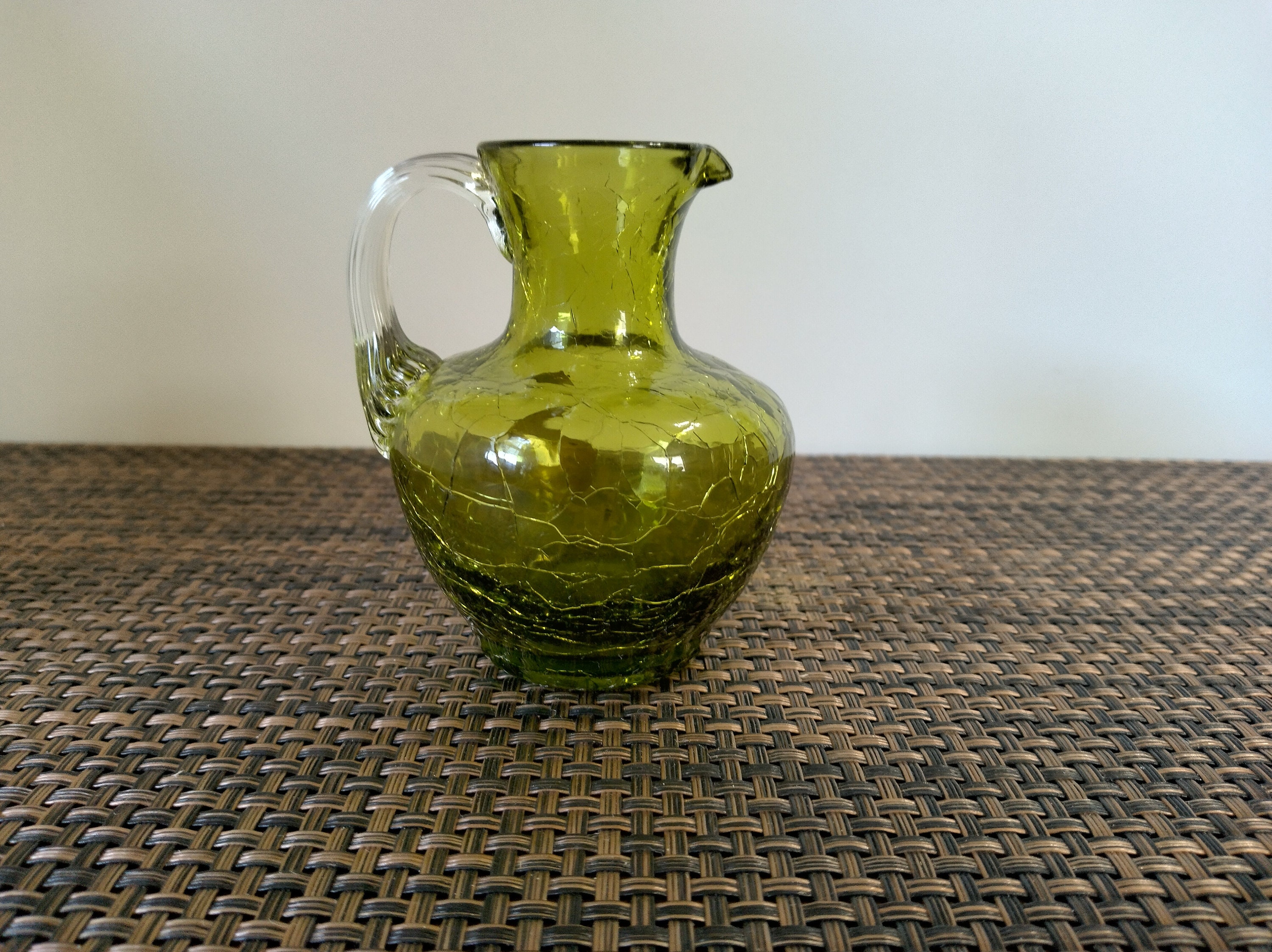 Vintage Pilgrim Glass Pitcher - Avocado Green Crackle Glass - Hand ...