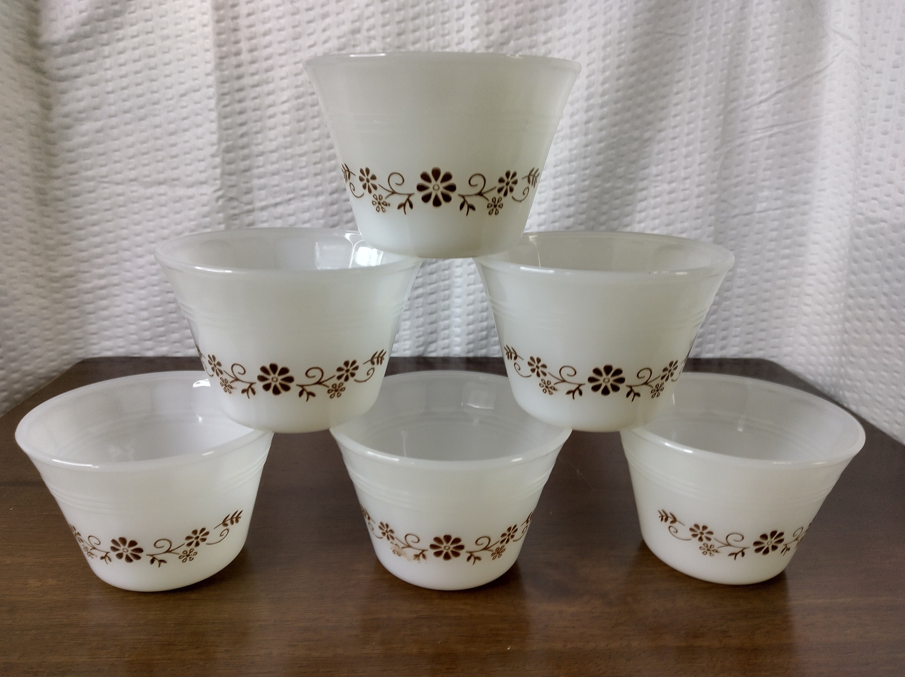 Set of Six Milk Glass Custard Cups Dynaware Pyr O Rey Brand Vintage 70s ...