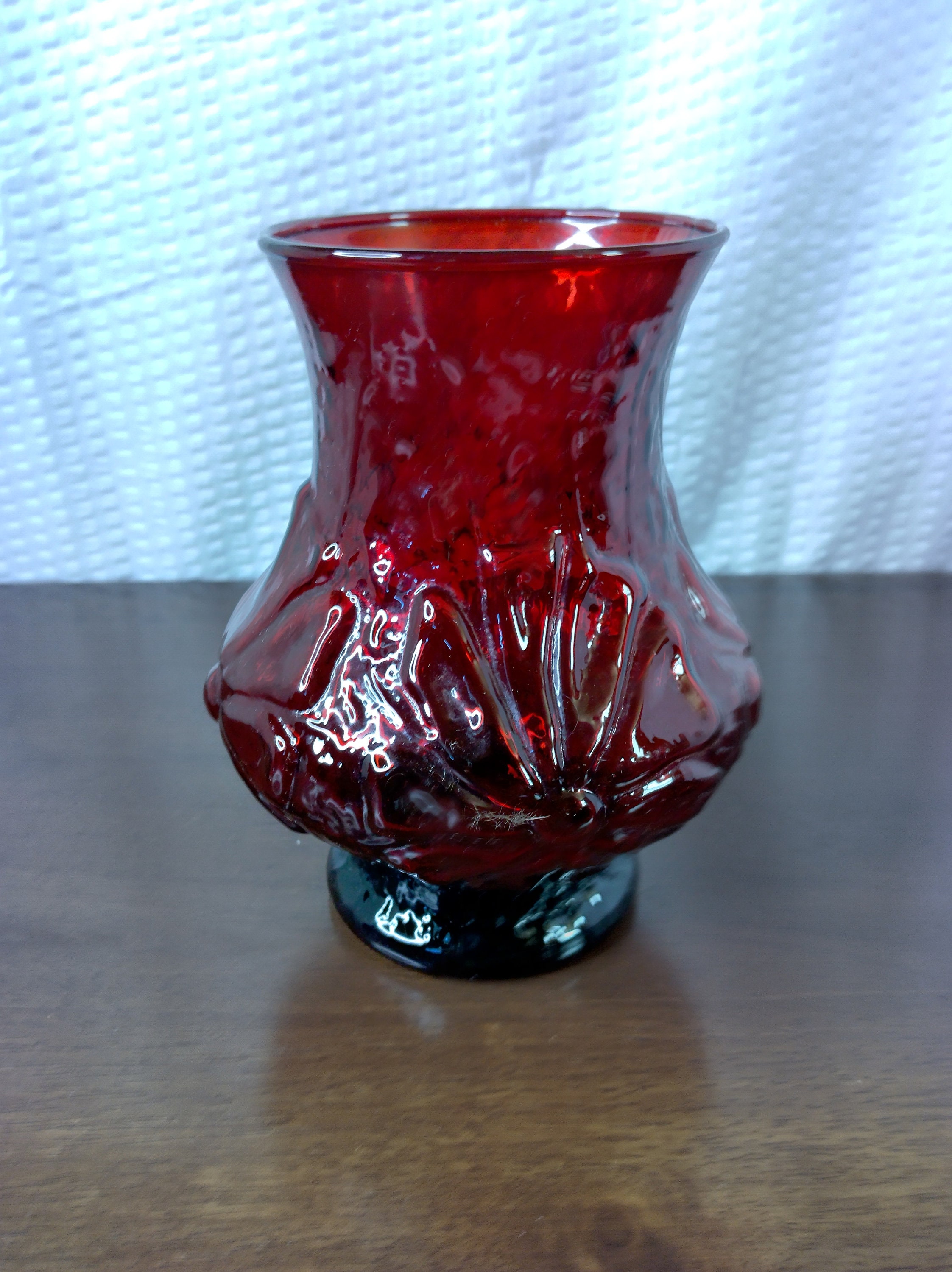 Ruby Red Glass Flower Vase Anchor Hocking Brand Vase In The Etsy