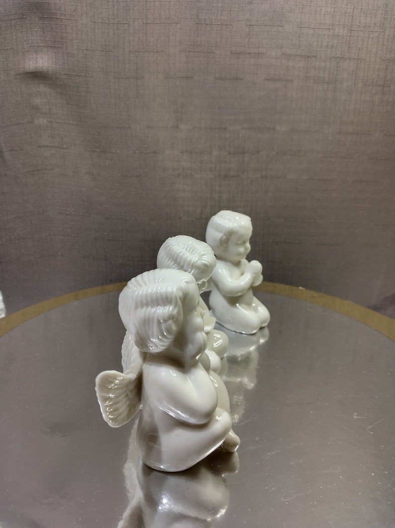 Set of Three Vintage 80s White Ceramic Cherub Angel Figurines Reading ...