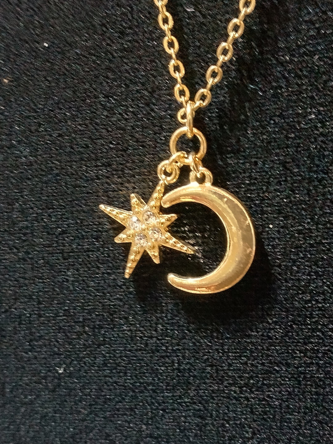 Gold Tone Moon and Rhinestone Star Time and True Necklace and - Etsy