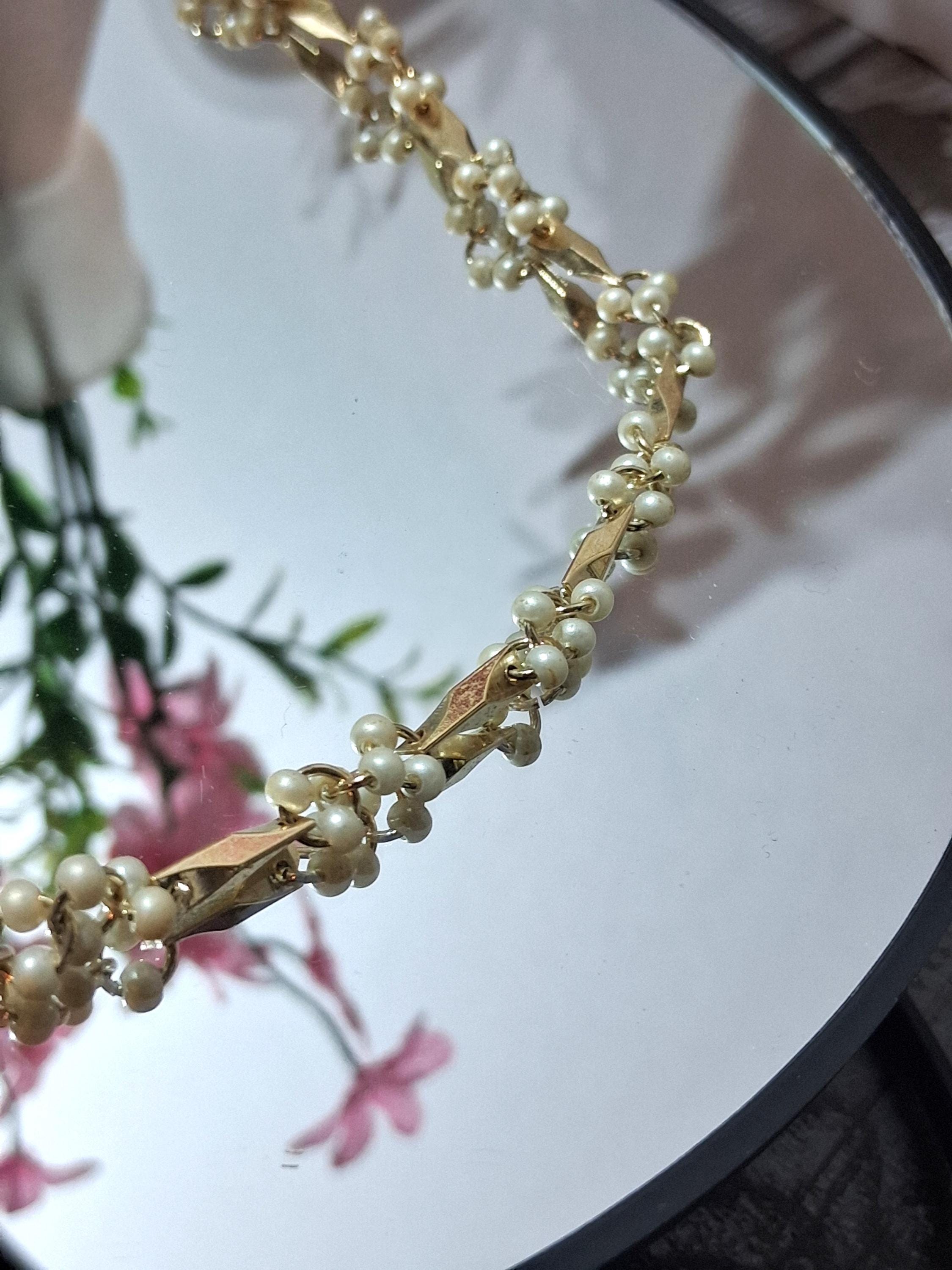 Vintage 80s Gold Bar Seed Pearl Necklace – Clustered White Pearls on ...