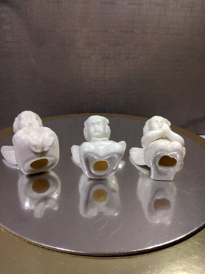 Set of Three Vintage 80s White Ceramic Cherub Angel Figurines Reading ...