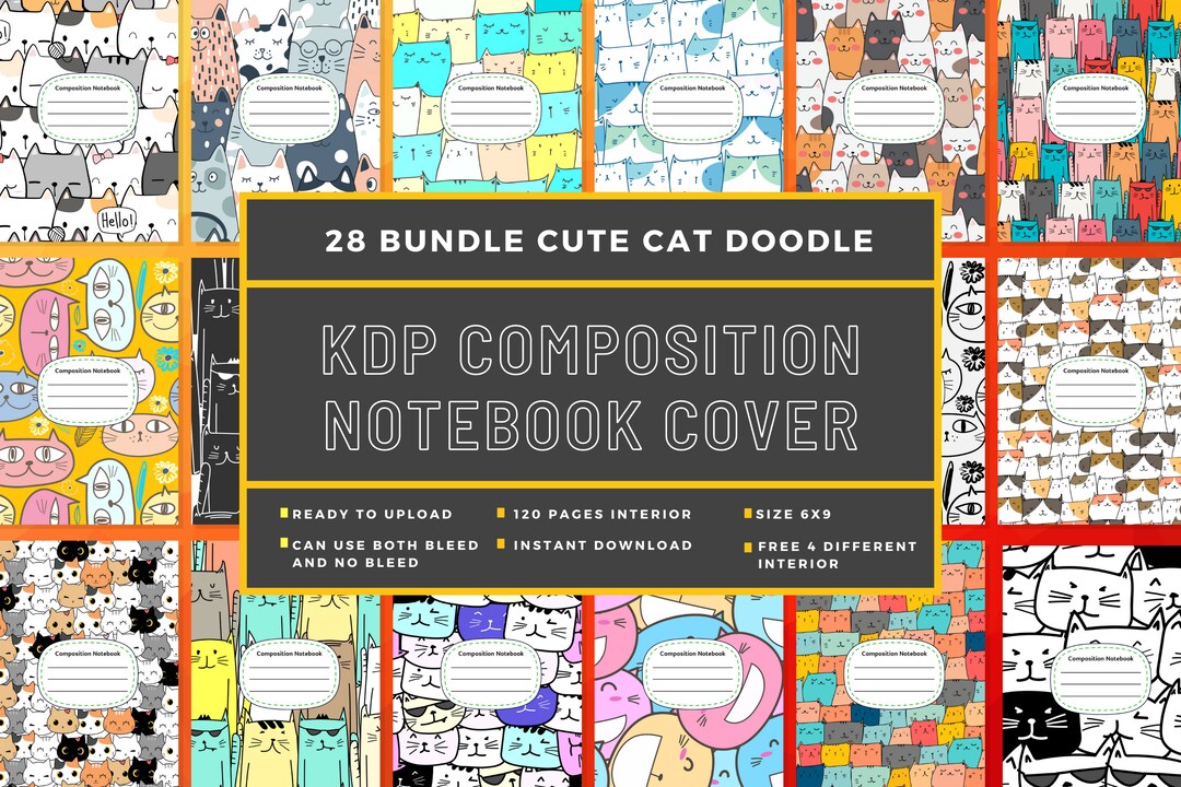 28 Buddle KDP Cute Cat Doodle Composition Notebook Cover - Etsy