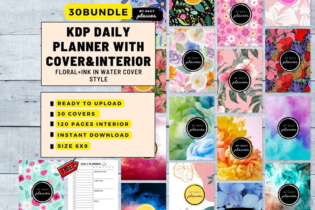 30 KDP Daily Planner Covers & Interiors – Floral Watercolor Bundle ...