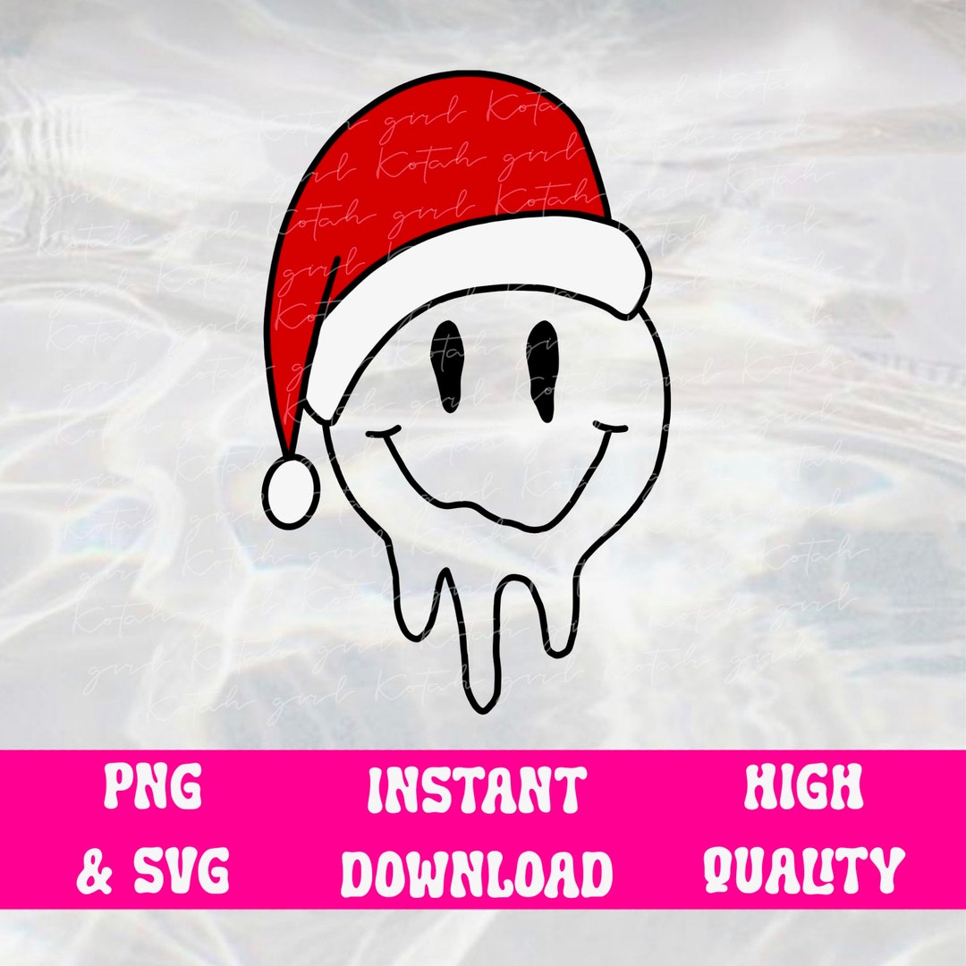Santa Hat Smiley Face Drippy SVG PNG Digital Download Christmas Print ...
