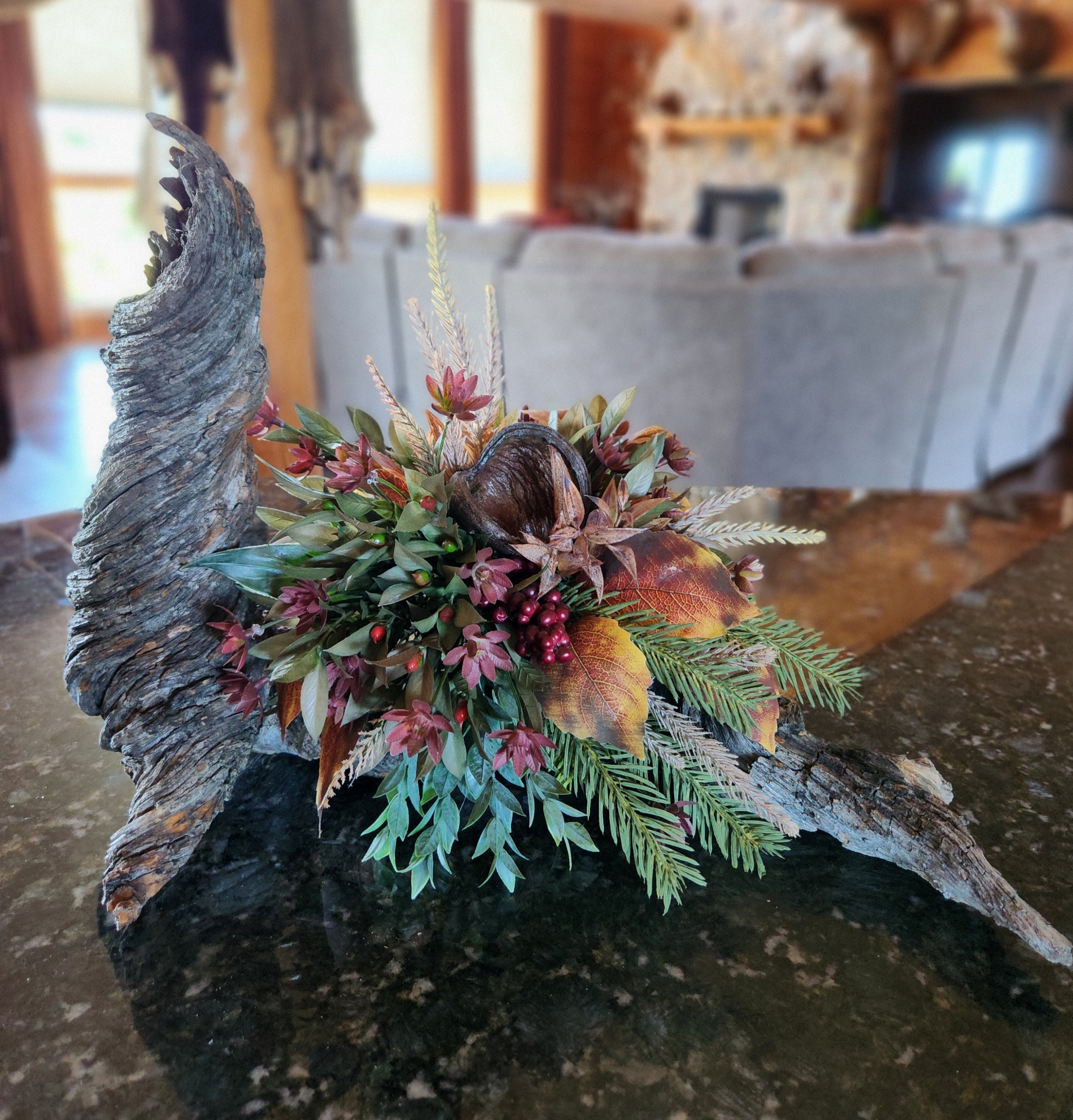 Natural Tree Branch Flower Centerpiece / Rustic Log Cabin Decor - Etsy