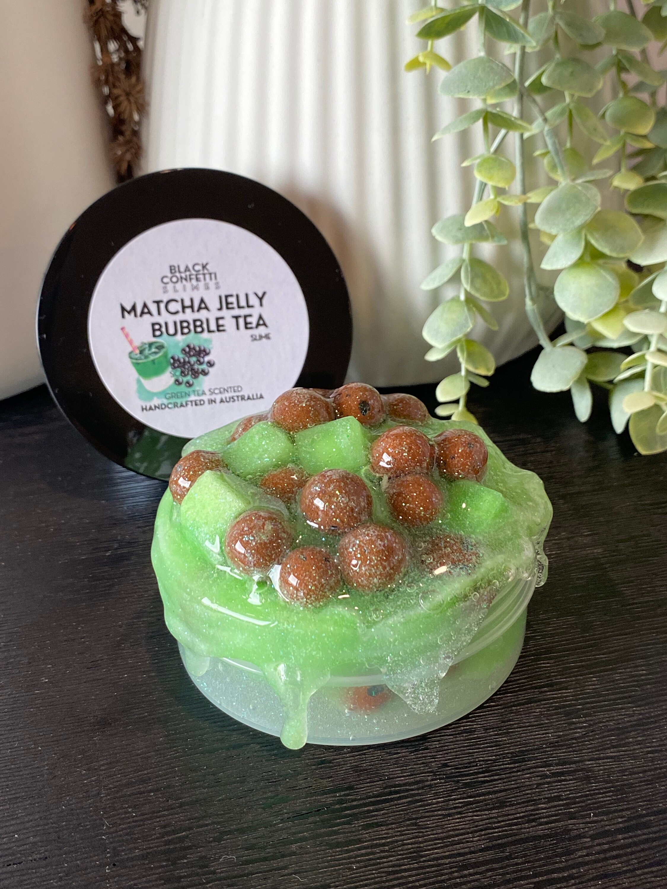 JELLY CUBE and PEBBLES Bubble Tea Slime ' Matcha Jelly - Etsy