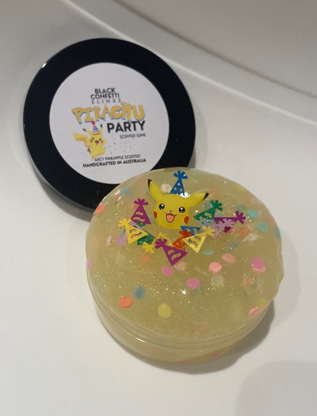 THICK CLEAR SLIME, 'pikachu Party', Sensory Play Slime, Stretchy Slime ...