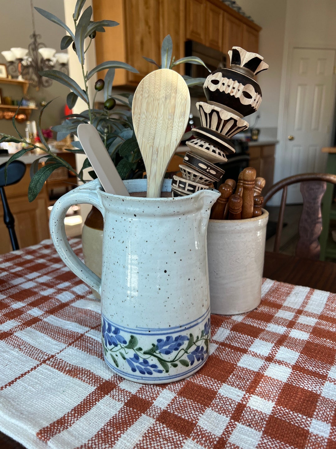 Vintage Stoneware Pitcher, Heavy Stonewear Pitcher, Farmhouse Kitchen ...