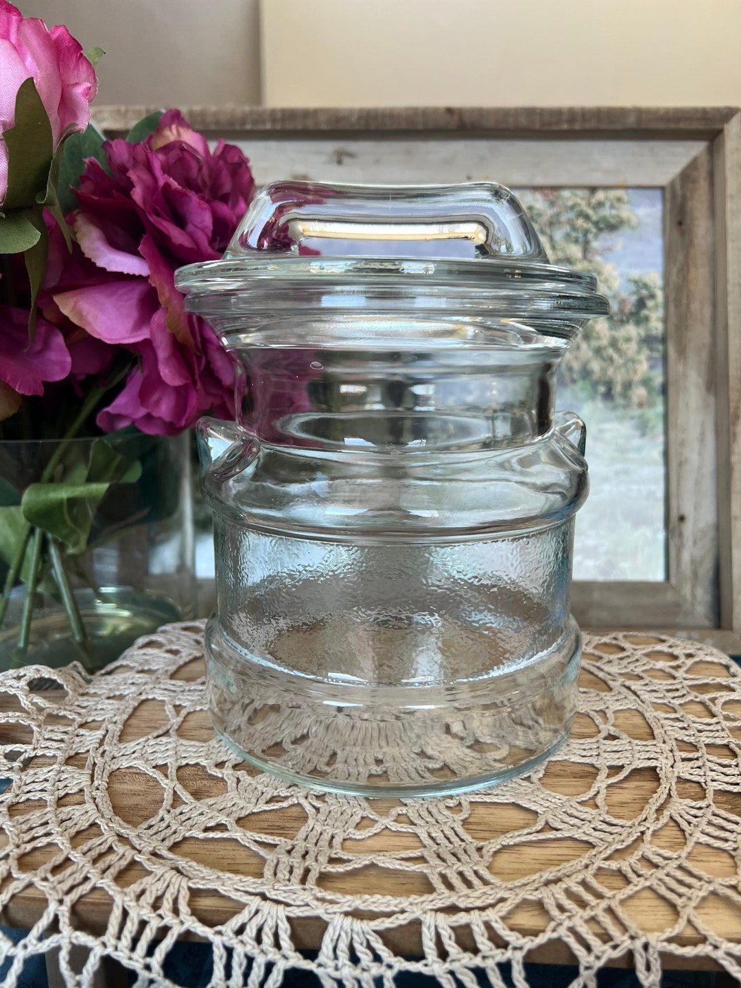 Vintage Clear Cookie Jar, Glass Milk Can L E Smith Jar Canister Cookie ...