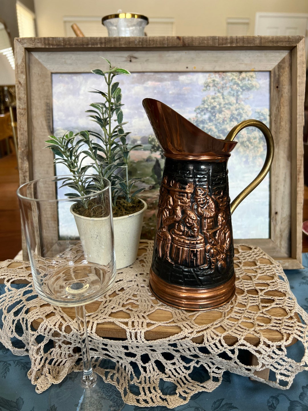 Vintage Decorative Copper Pitcher, Embossed Jug, Copper Decor ...