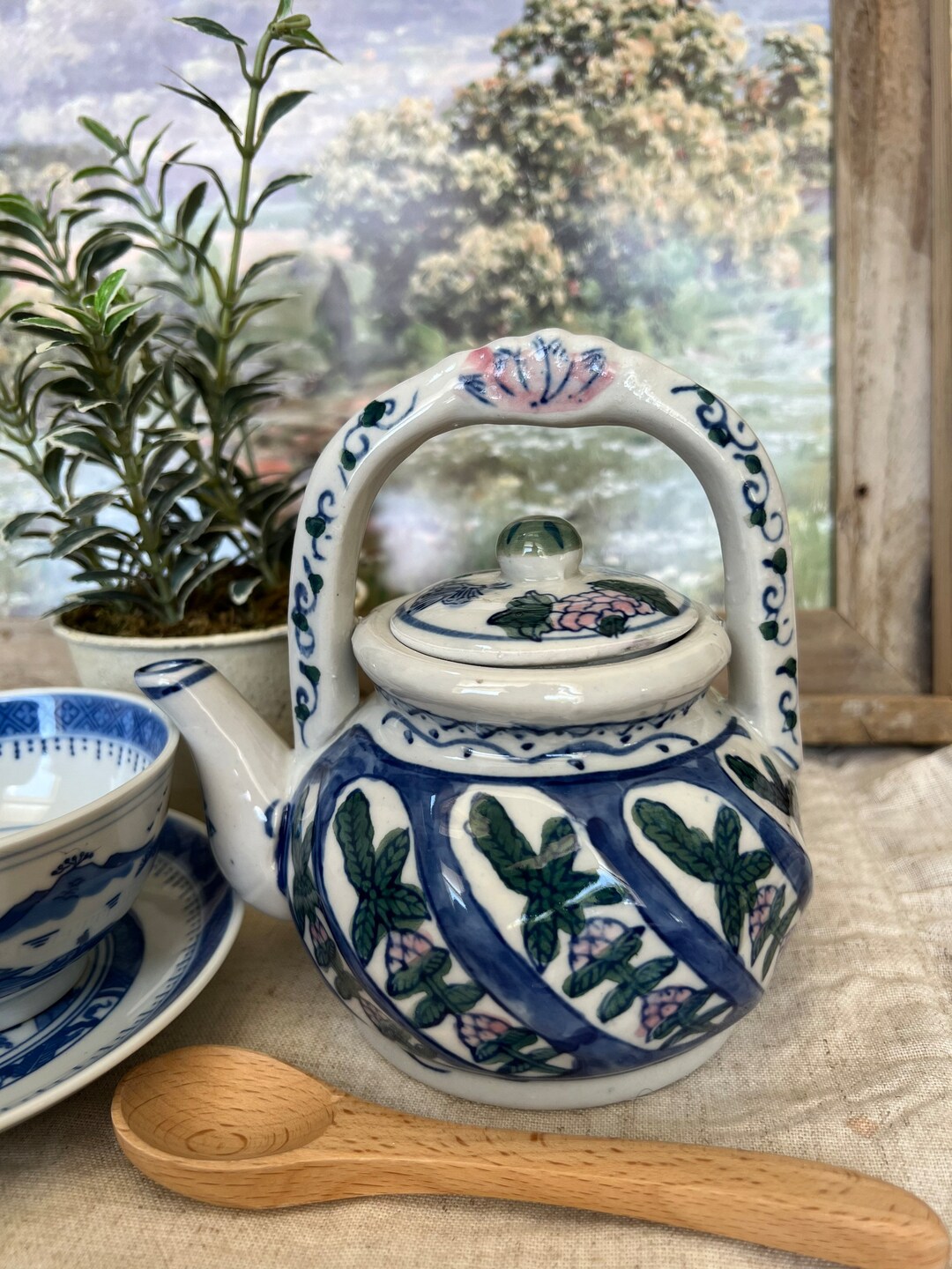 Vintage Ceramic Decorative Teapot Chinoiserie Teapot Tea - Etsy