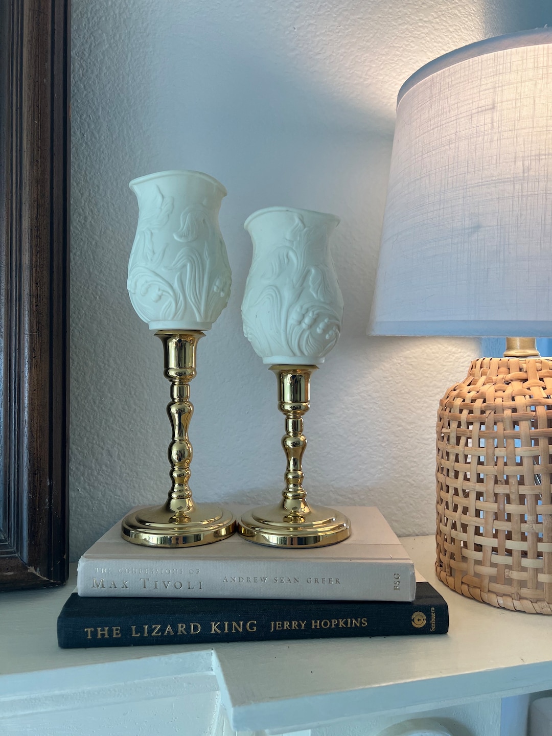 Vintage Large Brass Candle Holders Ceramic Ivory and Brass - Etsy