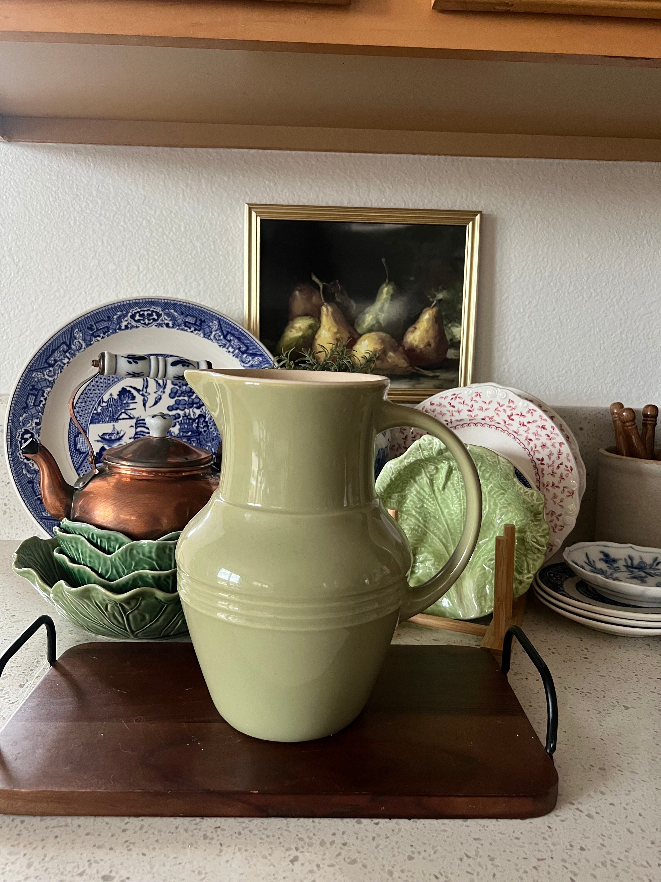 Green Stoneware Pitcher, Cottagecore Pitcher, English Cottage Kitchen ...