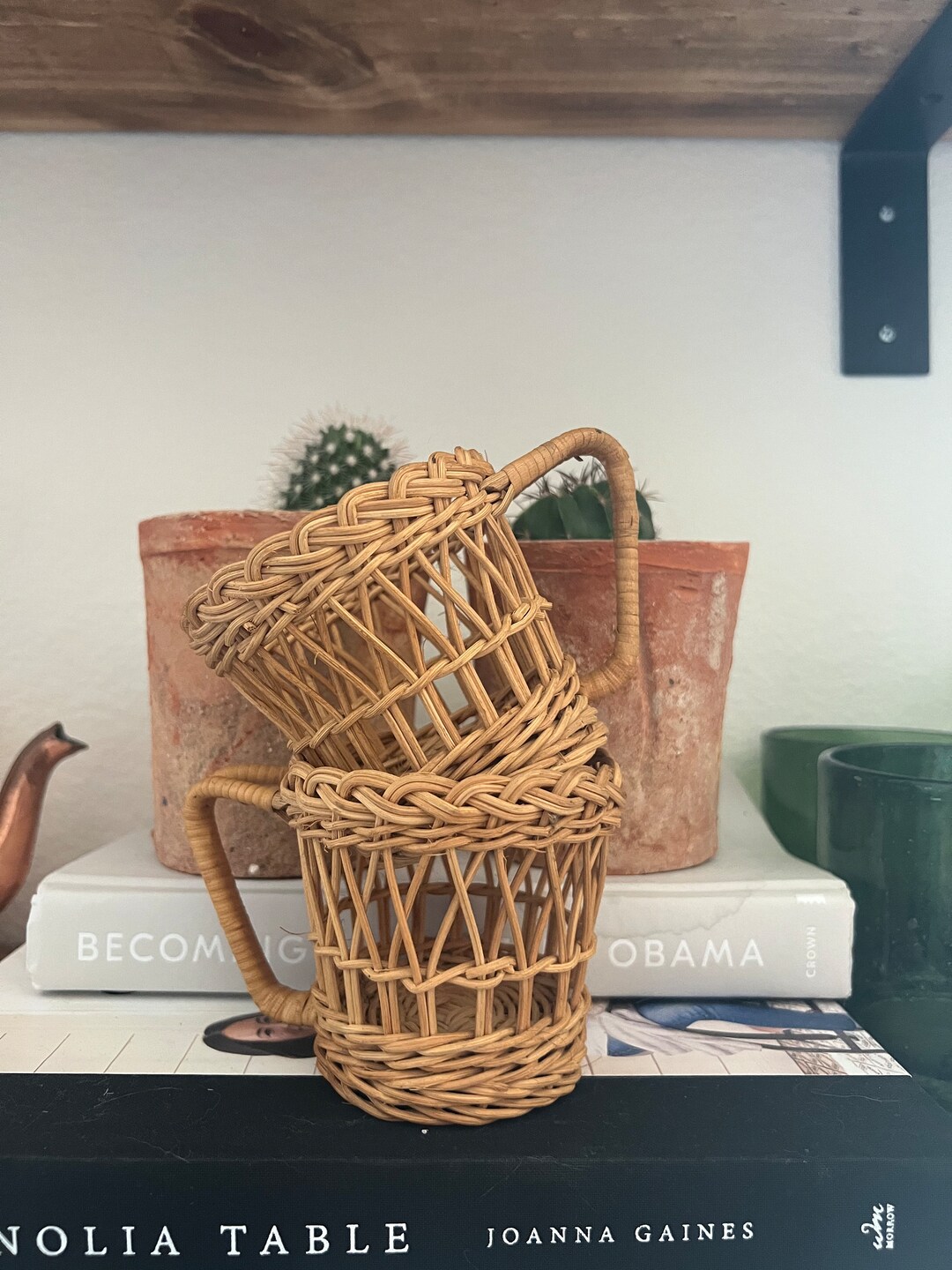 Vintage Wicker Rattan Cup Holders, Cottagecore Kitchen, Farmhouse Cup ...