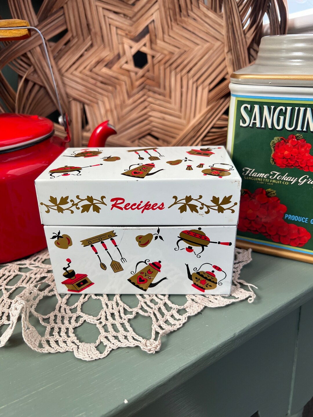 Vintage Tin Recipe Box, Trinket Box, Country Living, Cottagecore, Tea ...