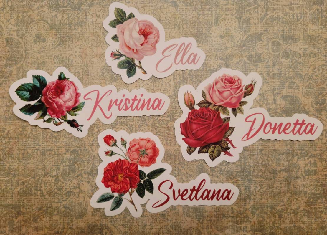 Roses Name Labels Stickers Personalized Waterproof Stickers - Etsy