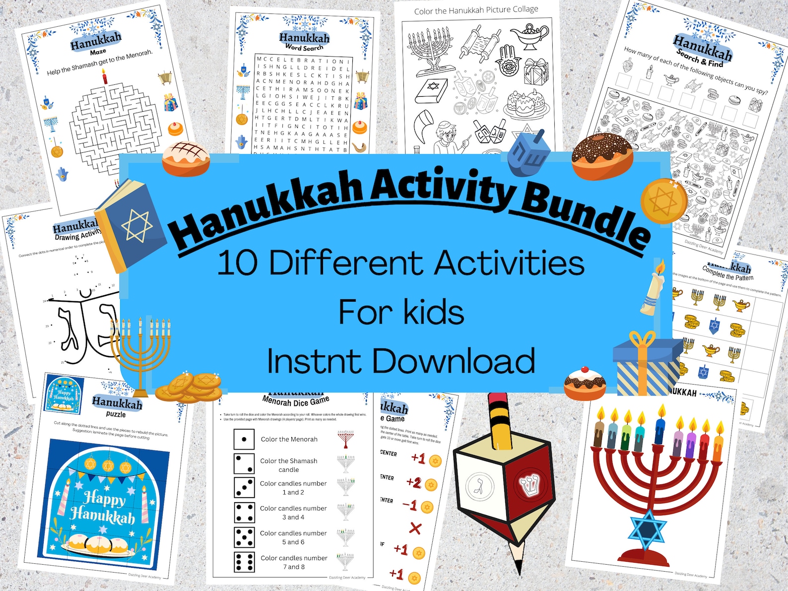 Hanukkah Activity Pack & Game Bundle for Kids Menorah Art and Craft ...