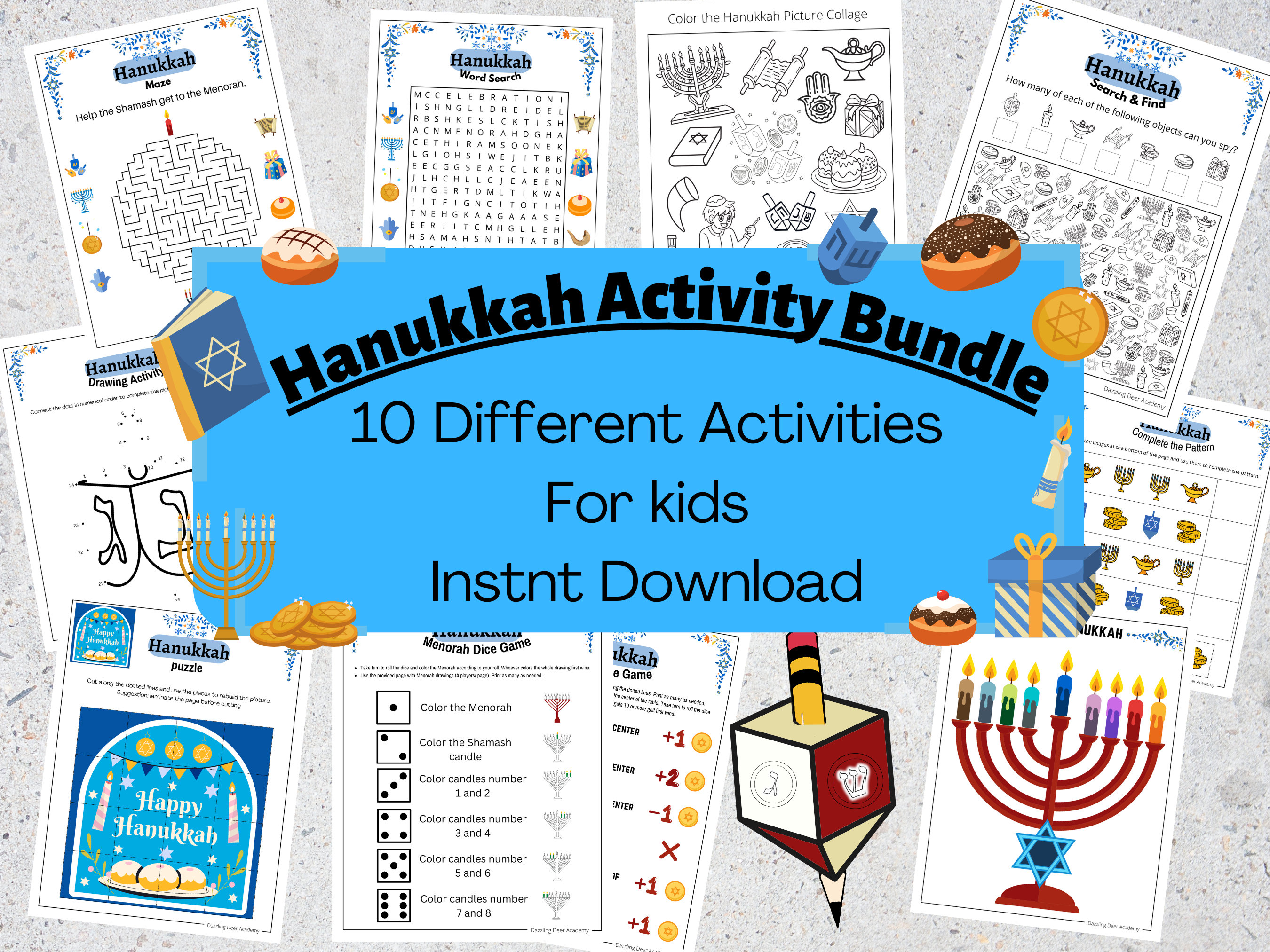 Hanukkah Activity Pack & Game Bundle for Kids Menorah Art and Craft ...
