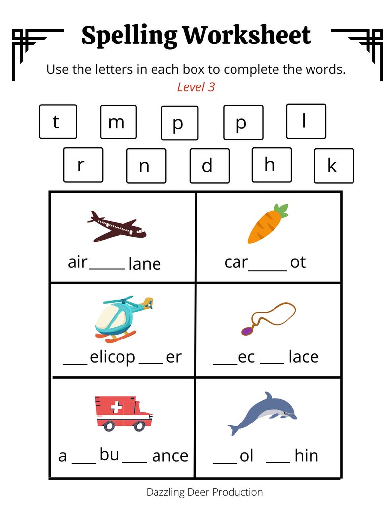 Printable Spelling Worksheets for Kids, Simple Word Practice, Spelling ...