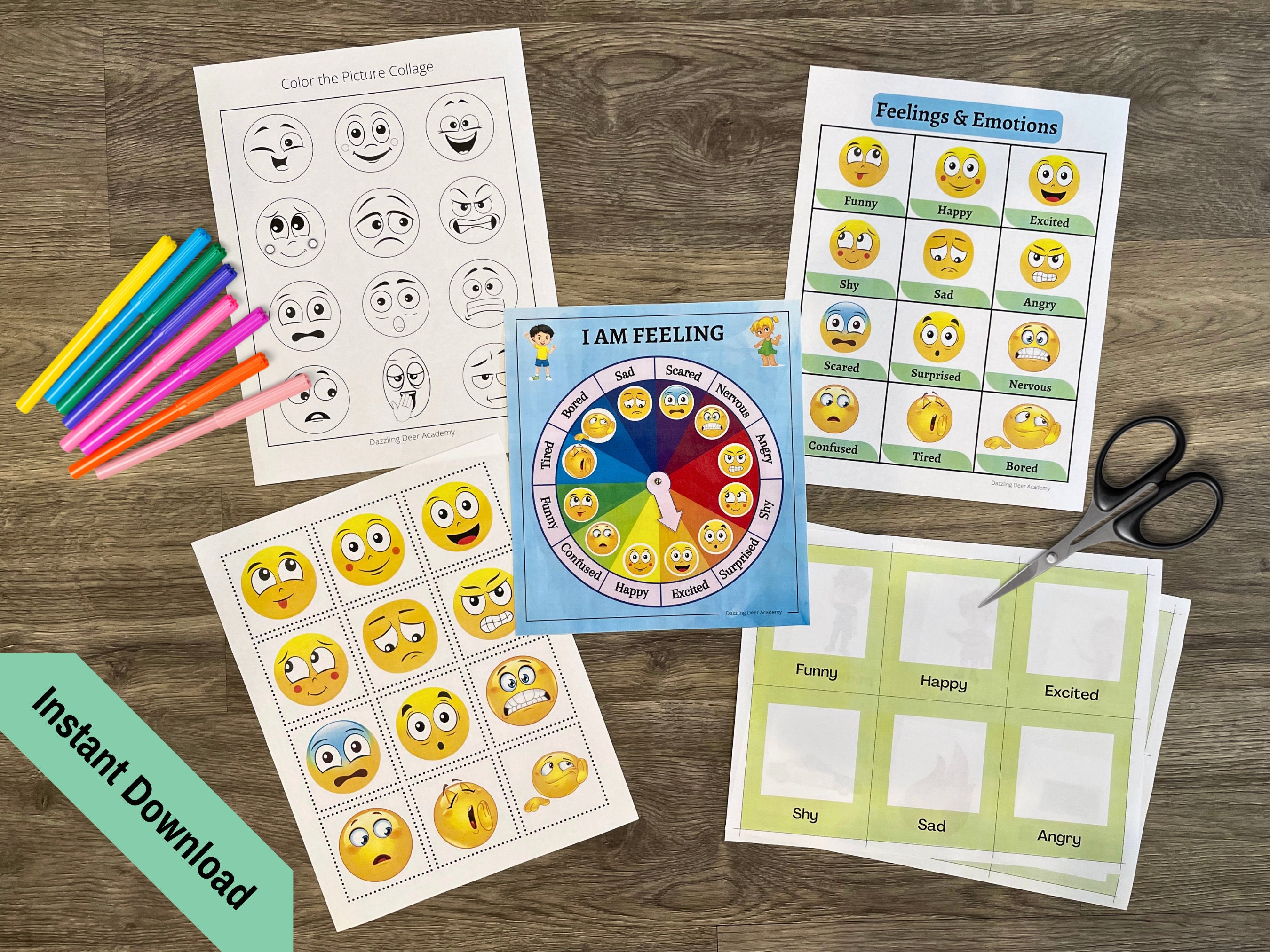 Kids Emotions & Feelings. Emotion Wheel, Emotion Flashcards, Feeling ...