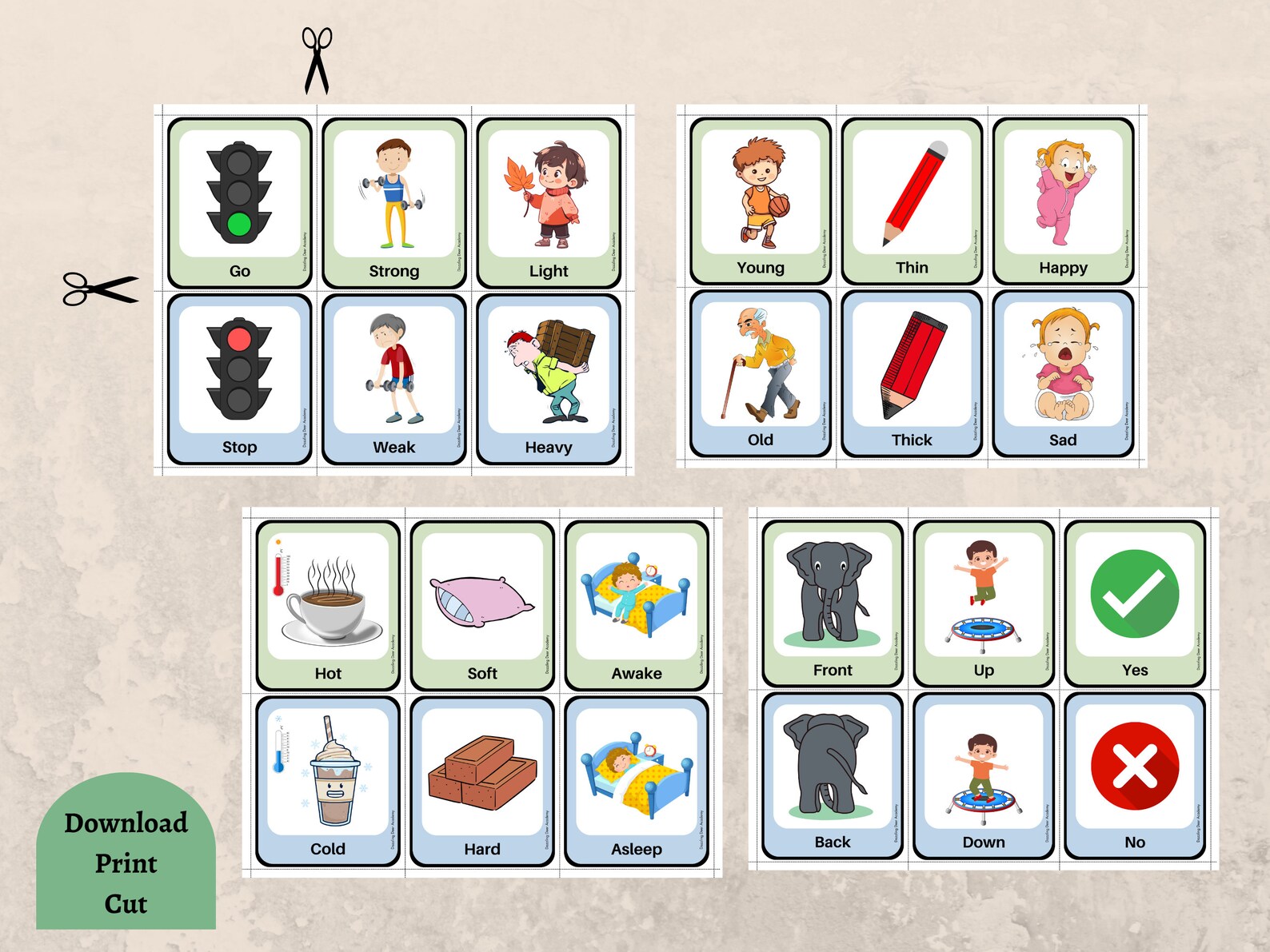 48 Opposite Words Kids Flashcards, Opposites Matching Game, Opposites ...