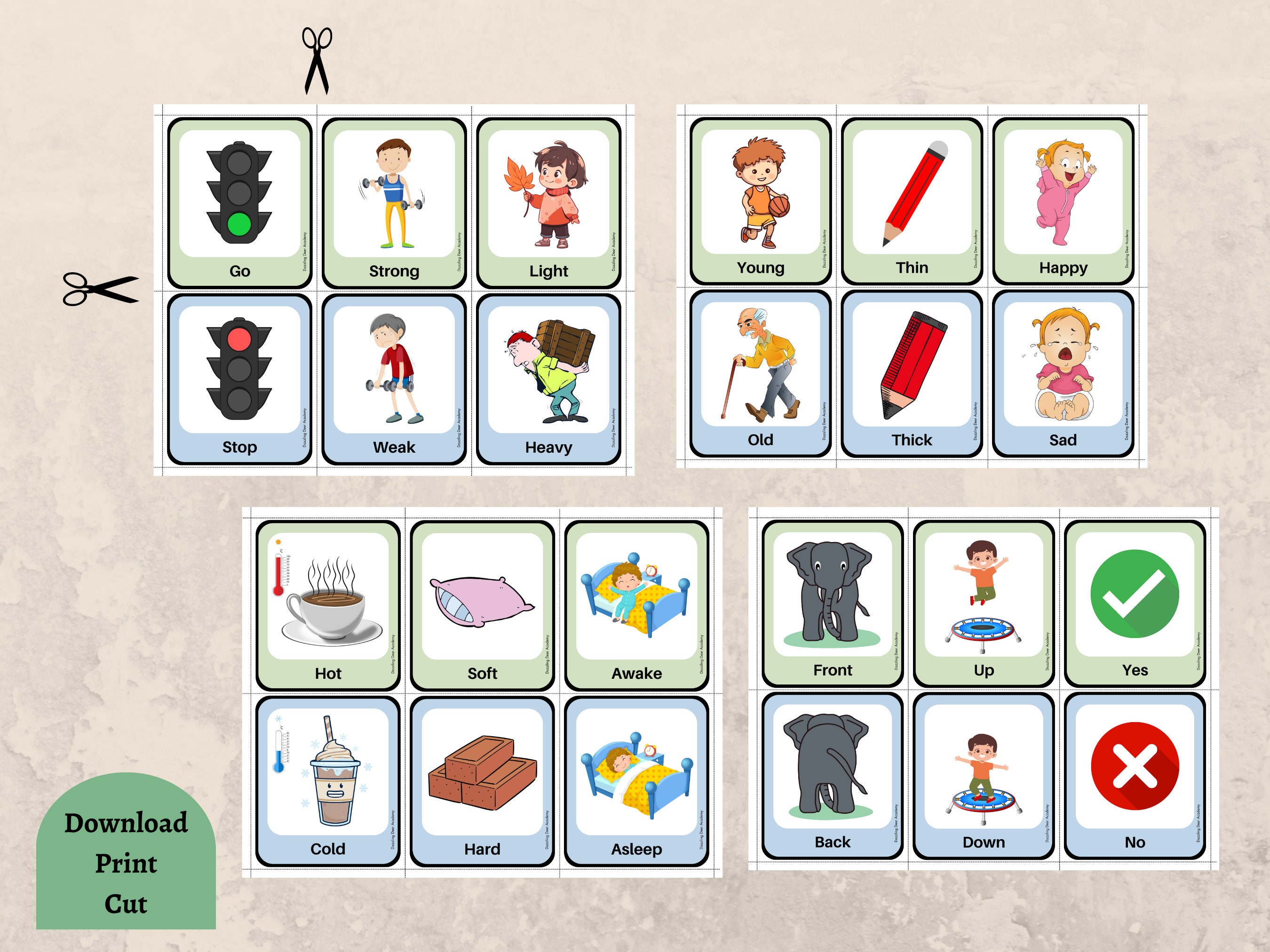 48 Opposite Words Kids Flashcards, Opposites Matching Game, Opposites ...