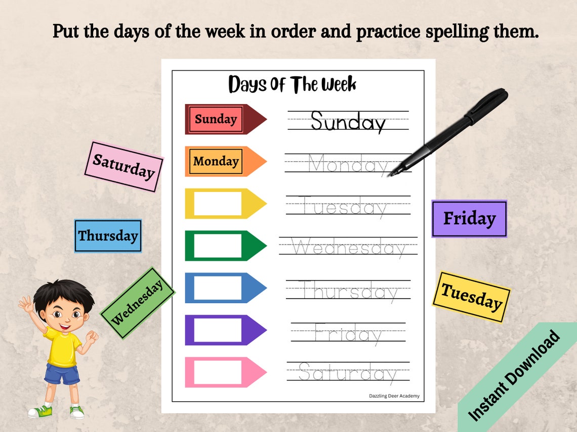 Kids Calendar Printable, Daily Perpetual Wall Calendar, Homeschool ...