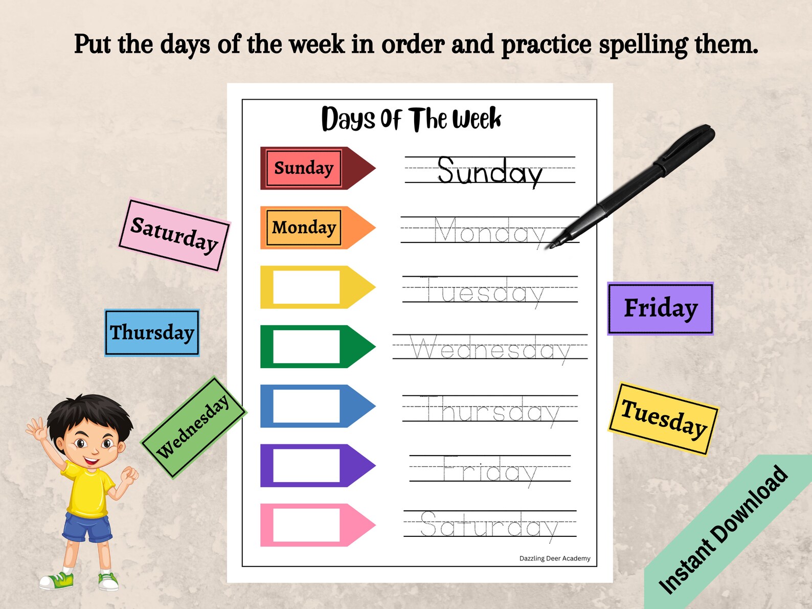 Kids Calendar Printable, Daily Perpetual Wall Calendar, Homeschool ...
