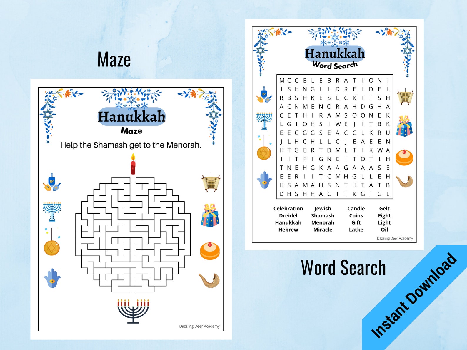 Hanukkah Activity Pack & Game Bundle for Kids Menorah Art and Craft ...