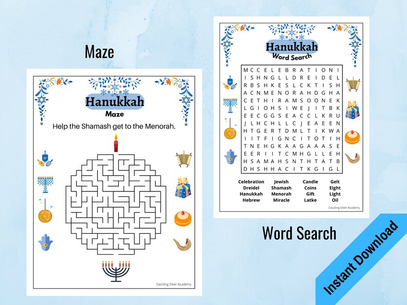 Hanukkah Activity Pack & Game Bundle for Kids Menorah Art and Craft ...
