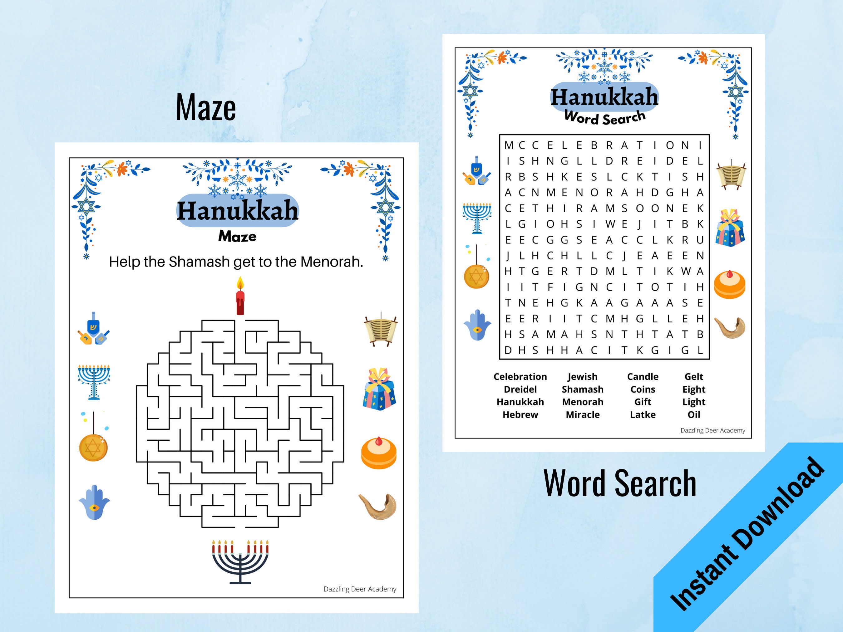 Hanukkah Activity Pack & Game Bundle for Kids Menorah Art and Craft ...