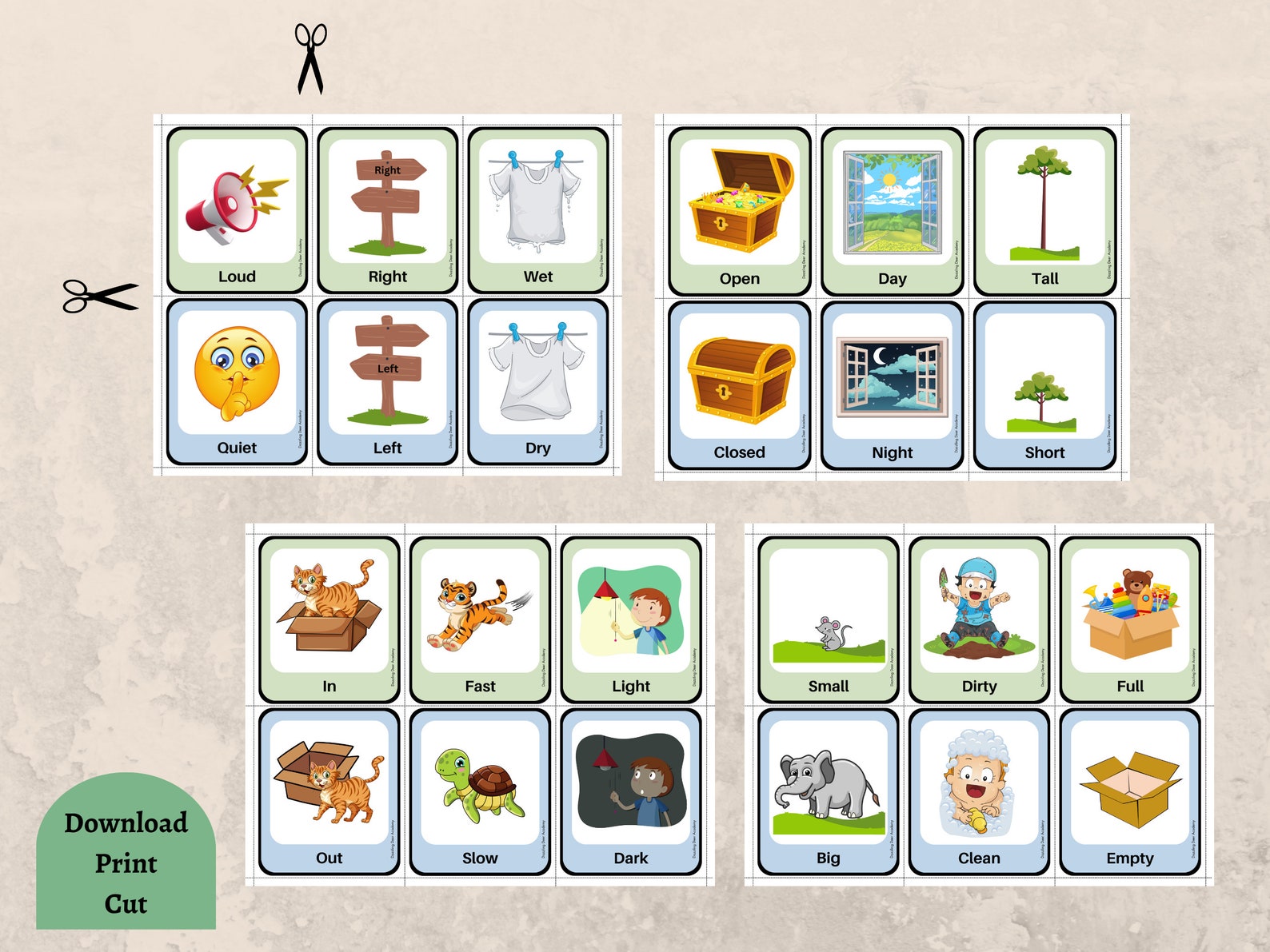 48 Opposite Words Kids Flashcards, Opposites Matching Game, Opposites ...