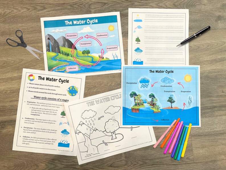 Water Cycle Kids Printable Activity, Water Cycle Unit Study, Preschool ...
