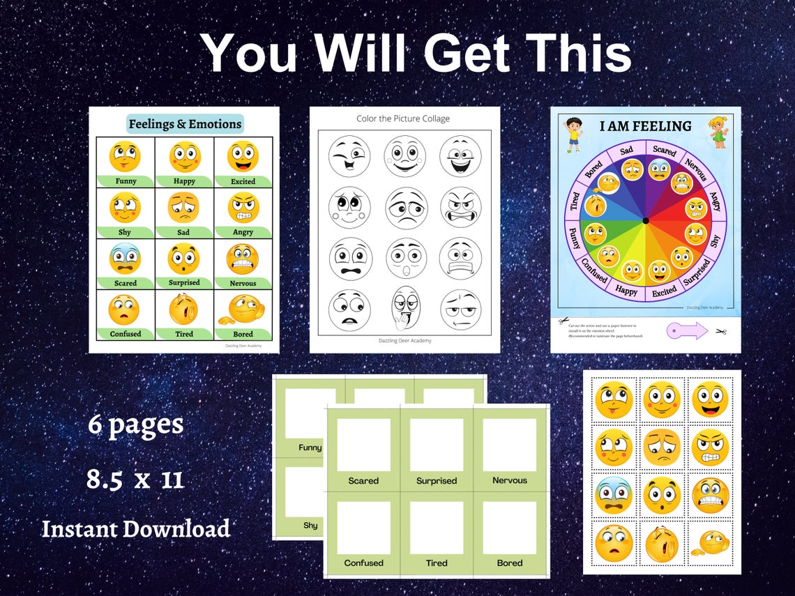 Kids Emotions & Feelings. Emotion Wheel, Emotion Flashcards, Feeling ...