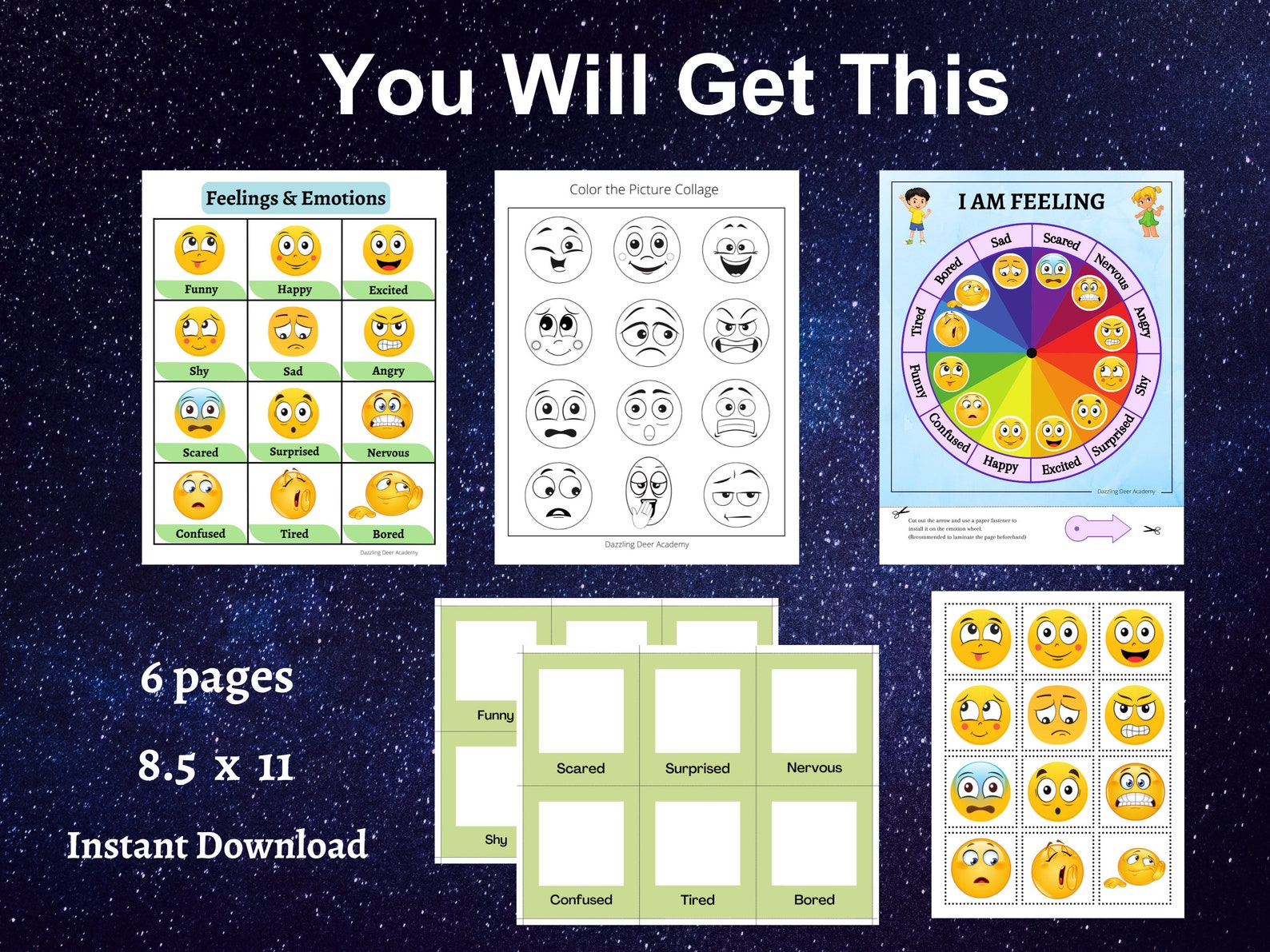 Kids Emotions & Feelings. Emotion Wheel, Emotion Flashcards, Feeling ...