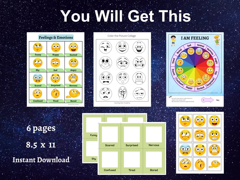 Kids Emotions & Feelings. Emotion Wheel, Emotion Flashcards, Feeling ...