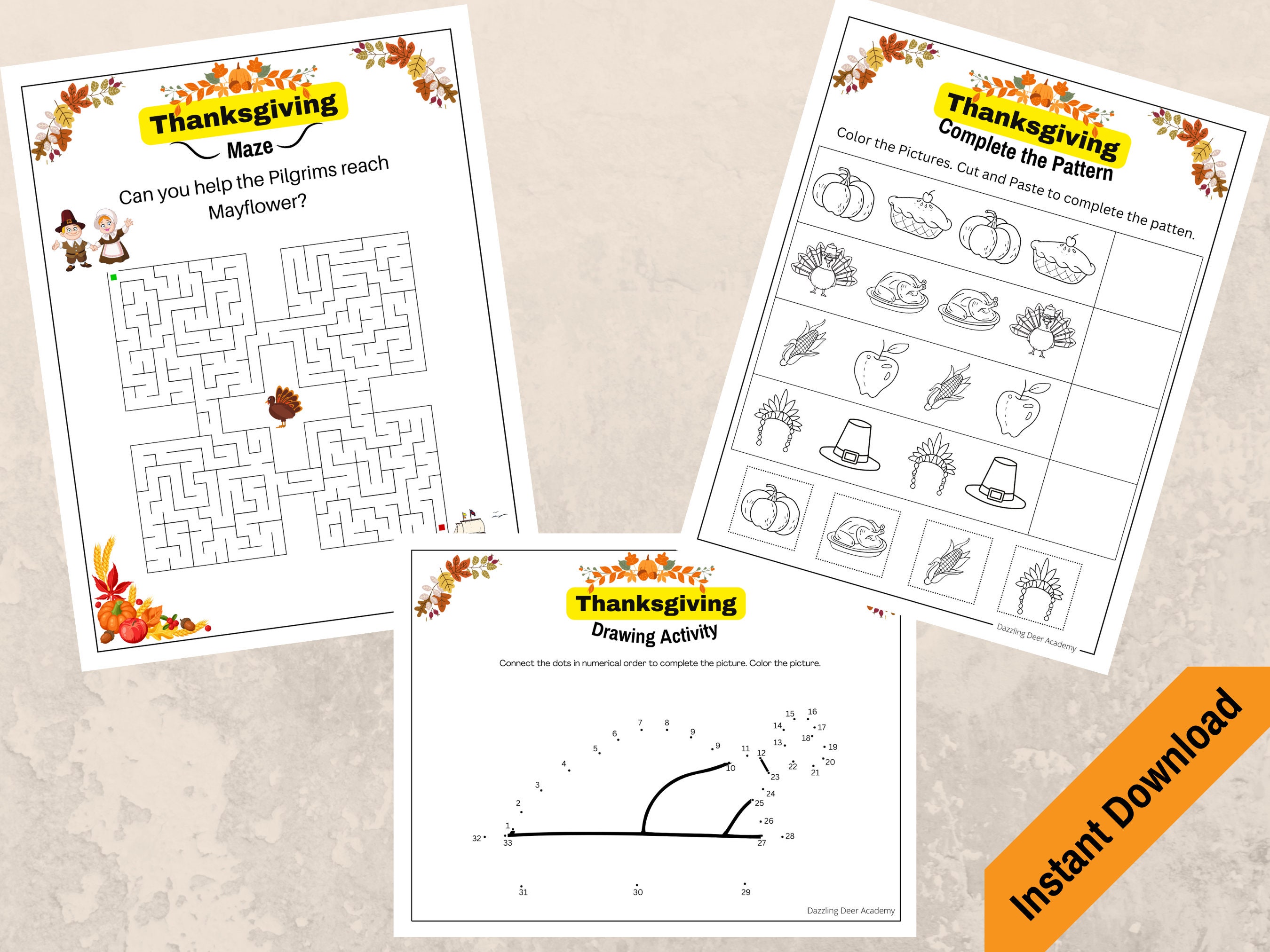 Thanksgiving Activity Pack & Game Bundle for Kids Thanksgiving Turkey ...
