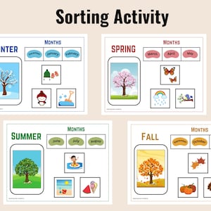 Seasons Printable for Kids, Months of the Year Matching Game, Four ...