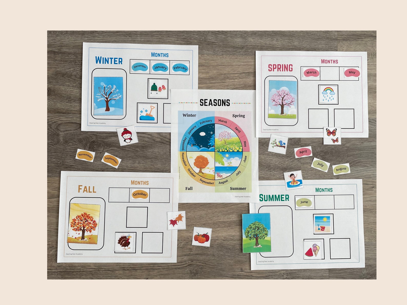 Seasons Printable for Kids, Months of the Year Matching Game, Four ...