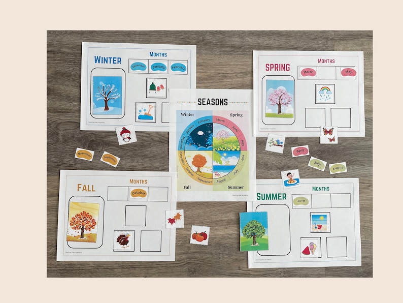 Seasons Printable for Kids, Months of the Year Matching Game, Four ...