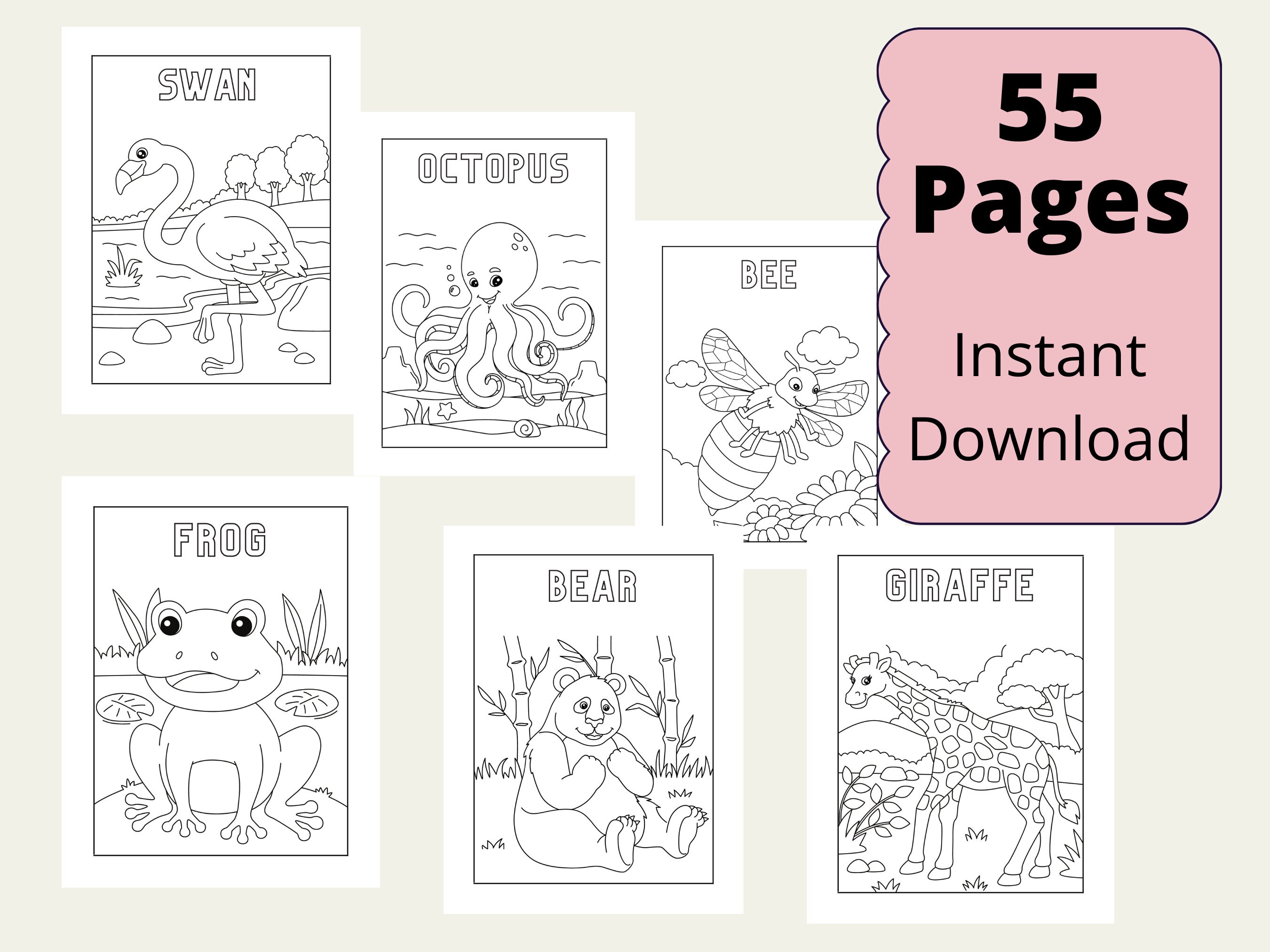 55 Animal Coloring Pages Printable Instant Download Farm Animals Forest ...