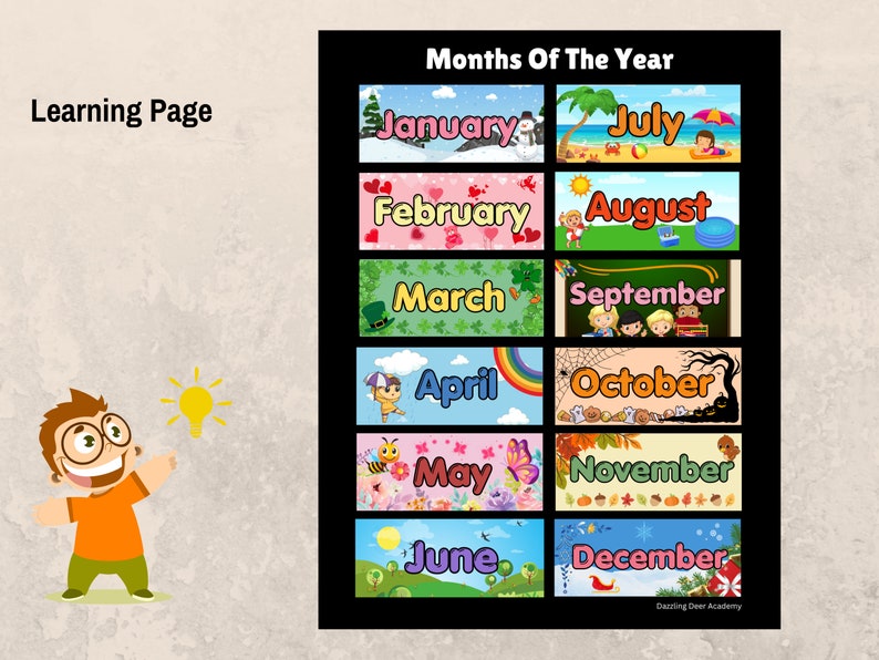 Kids Calendar Printable, Daily Perpetual Wall Calendar, Homeschool ...