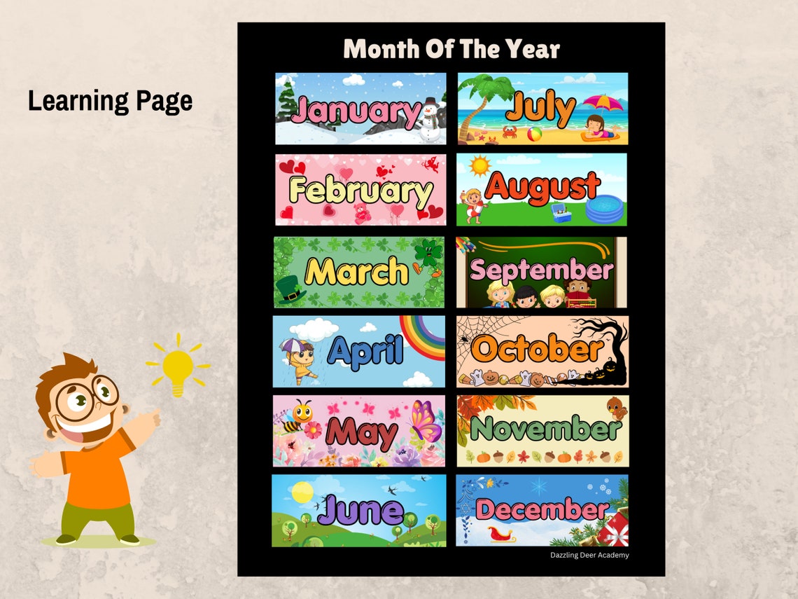 Kids Calendar Printable, Daily Perpetual Wall Calendar, Homeschool ...