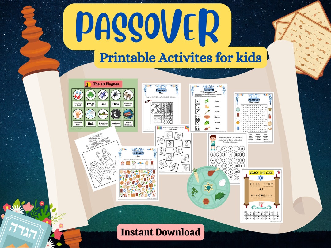 Printable Passover Activity Book for Kids, Pesach Activity Pages, Maze ...