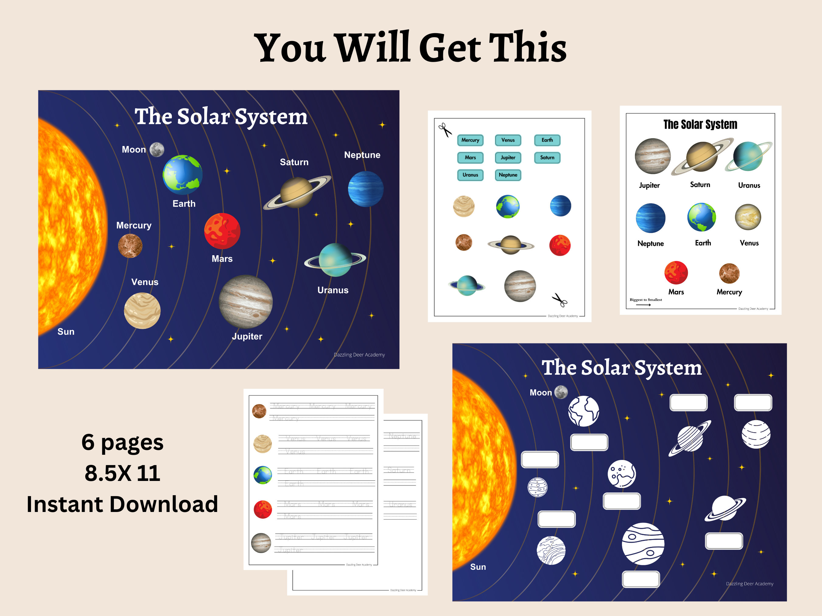 Solar System Printable Learning Activity for Kids, Planet Matching ...