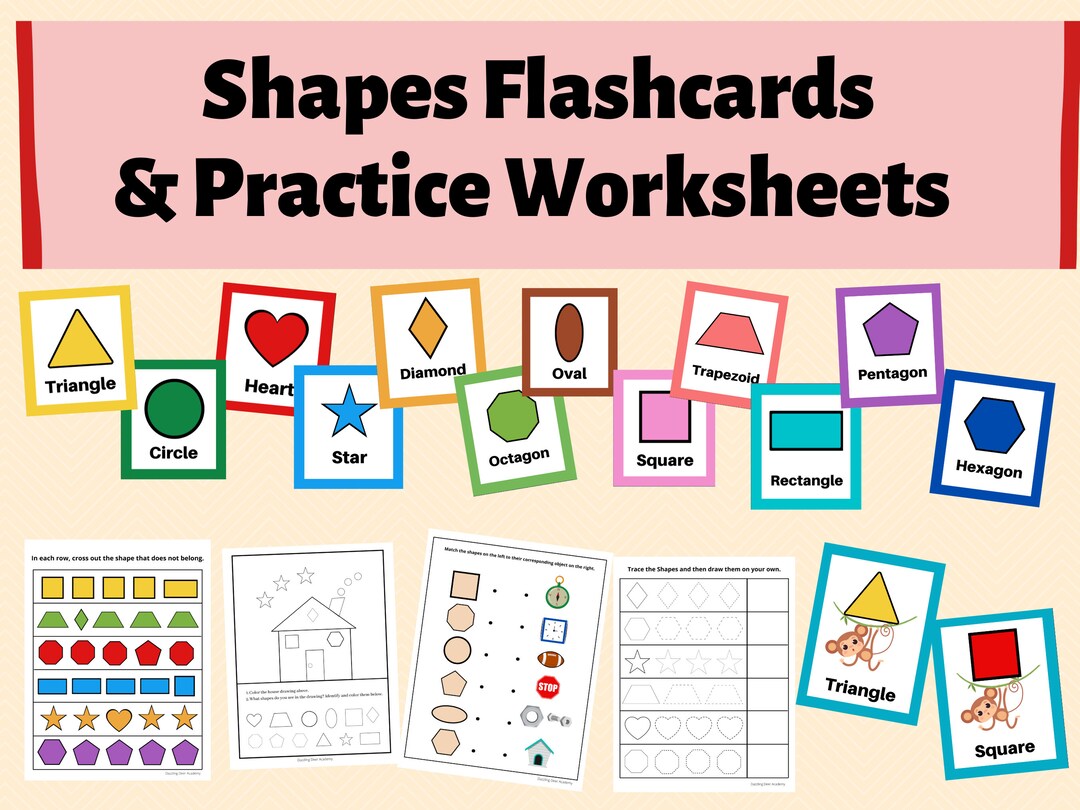 Montessori Shapes Flashcards & Worksheets for Kids, Shape Learning ...